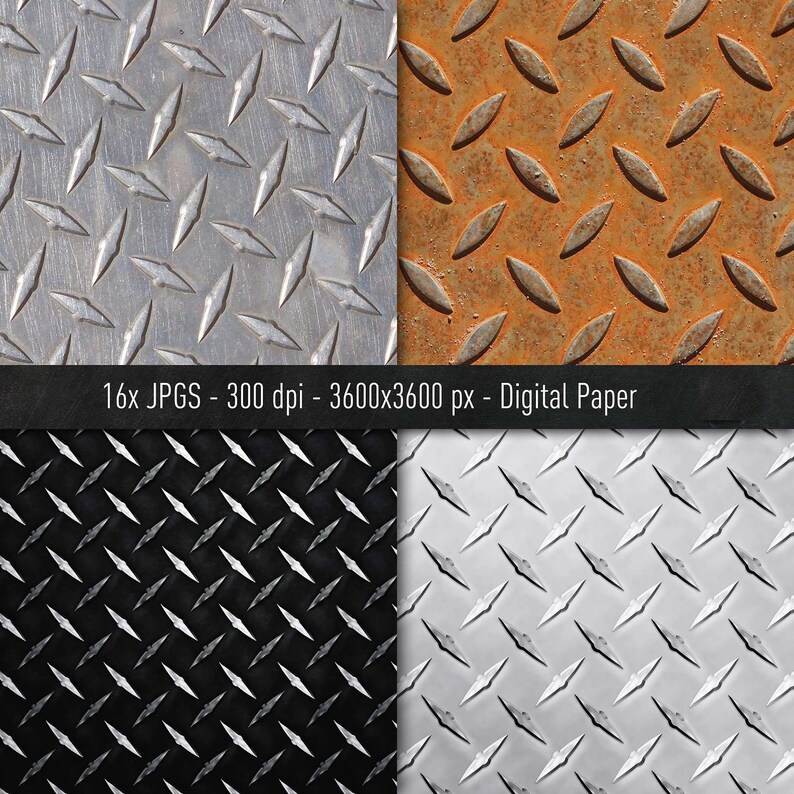 Diamond Checker Plate, 16 Different Images, Digital Paper, Instant ...