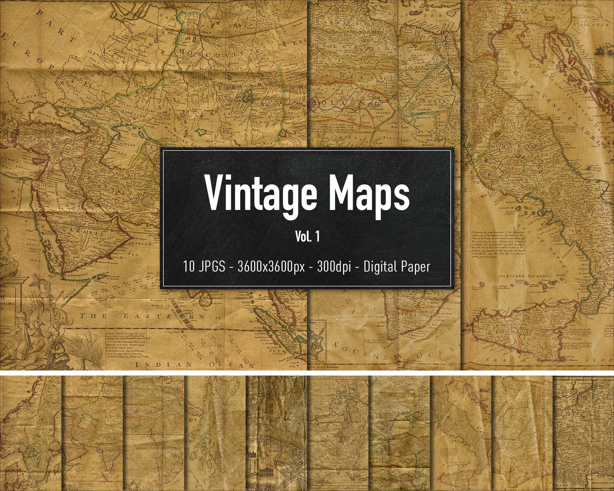 Vintage Maps 10 Different Images Digital Paper Instant | Etsy