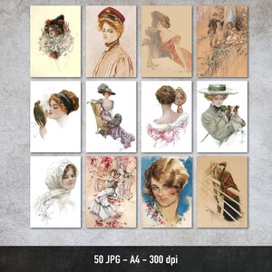 Vintage Ladies, Harrison Fisher, 50 Vintage Illustrations, Digital ...