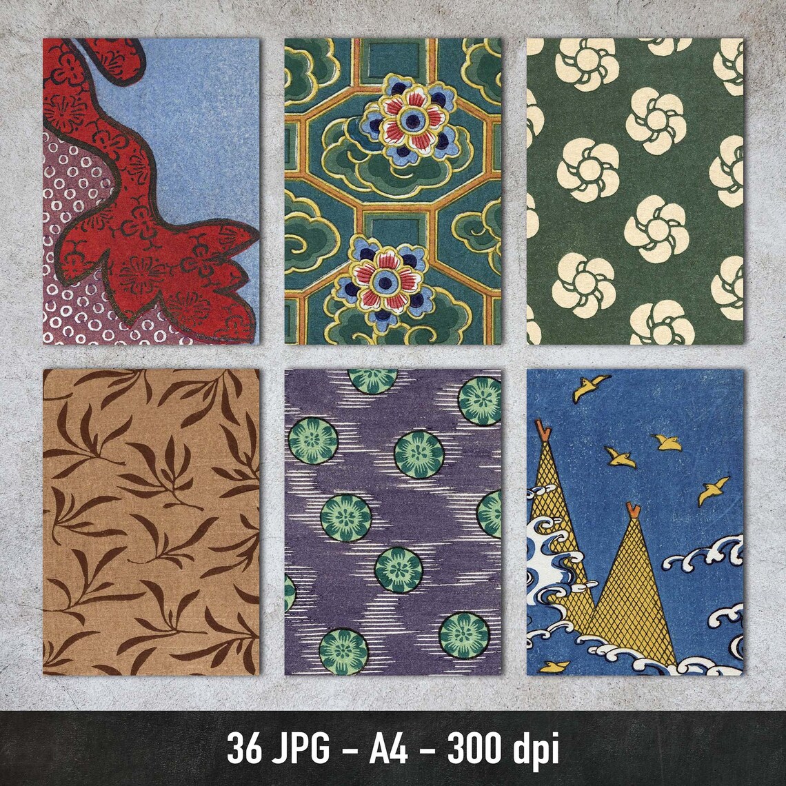 Vintage Japanese Designs Digital Paper Vol.1 36 Pages A4 | Etsy