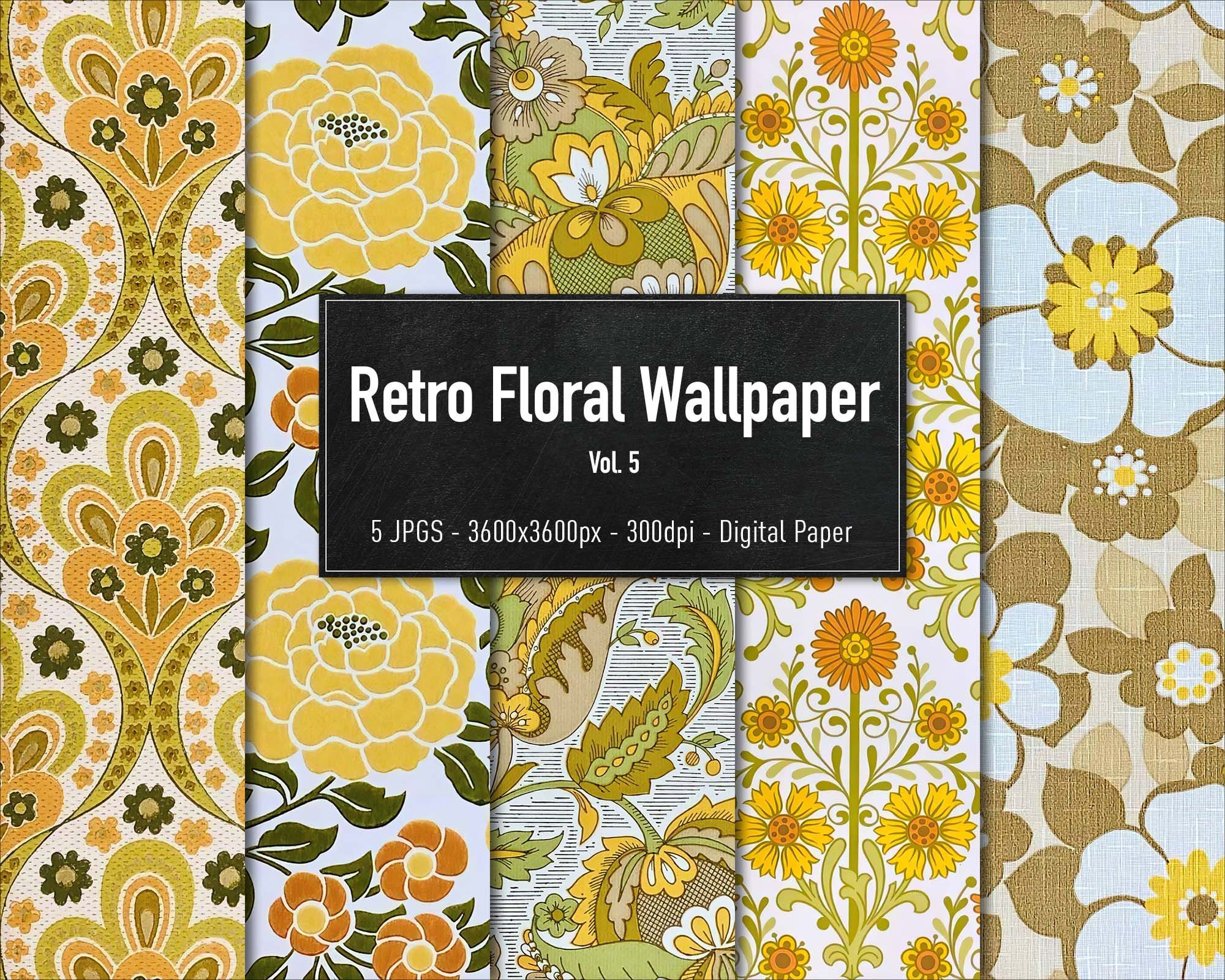 Retro Floral Wallpapers Digital Paper Vol.5 Instant | Etsy