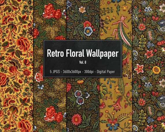 Retro Floral Wallpapers Digital Paper Vol.8 Instant - Etsy