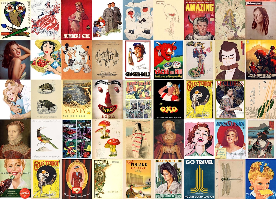 Wall Collage Kit, Mixed Vintage Posters Vol.1, 45 Images of Vintage ...