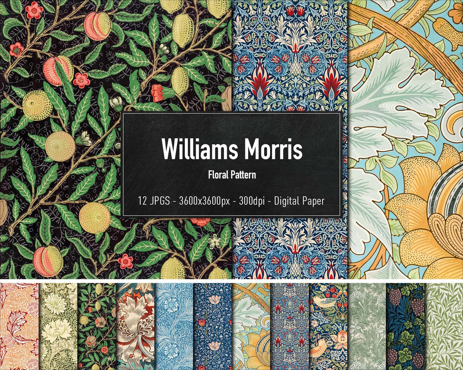 William Morris, Floral Pattern, 12 Different Images, Digital Paper ...