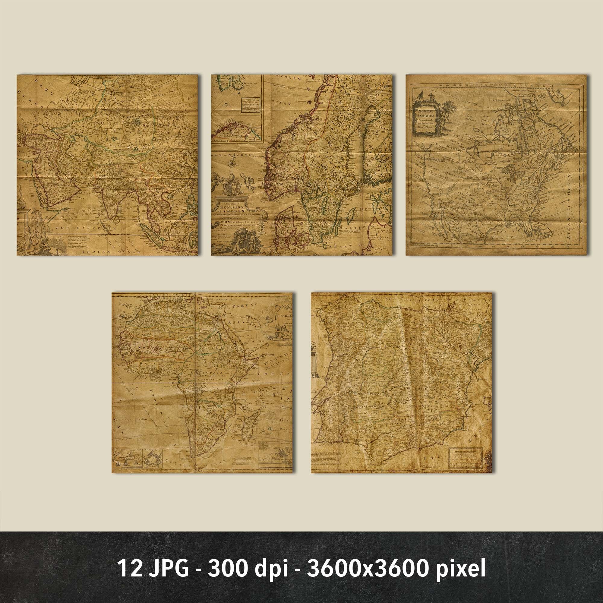 Vintage Maps 10 Different Images Digital Paper Instant | Etsy