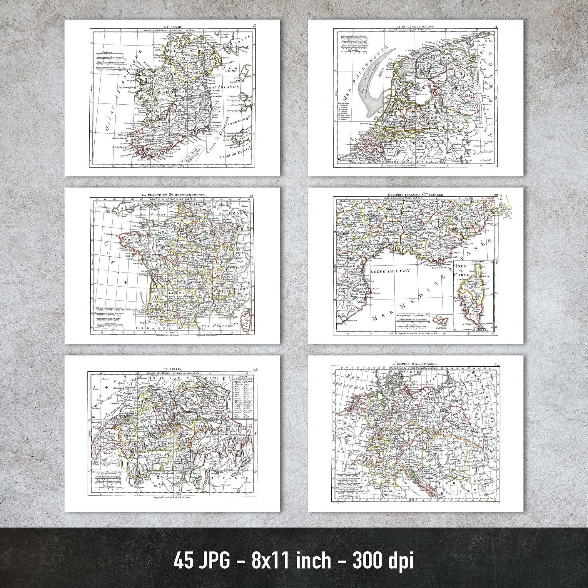 45 Vintage Maps Printable Illustrations Digital Paper | Etsy