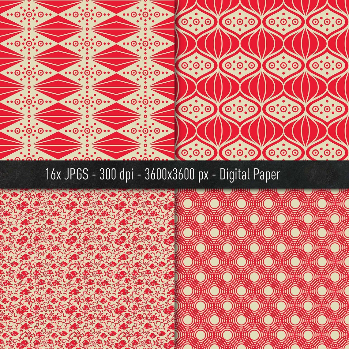 Chinese Pattern 16 Different Images Digital Paper Instant | Etsy