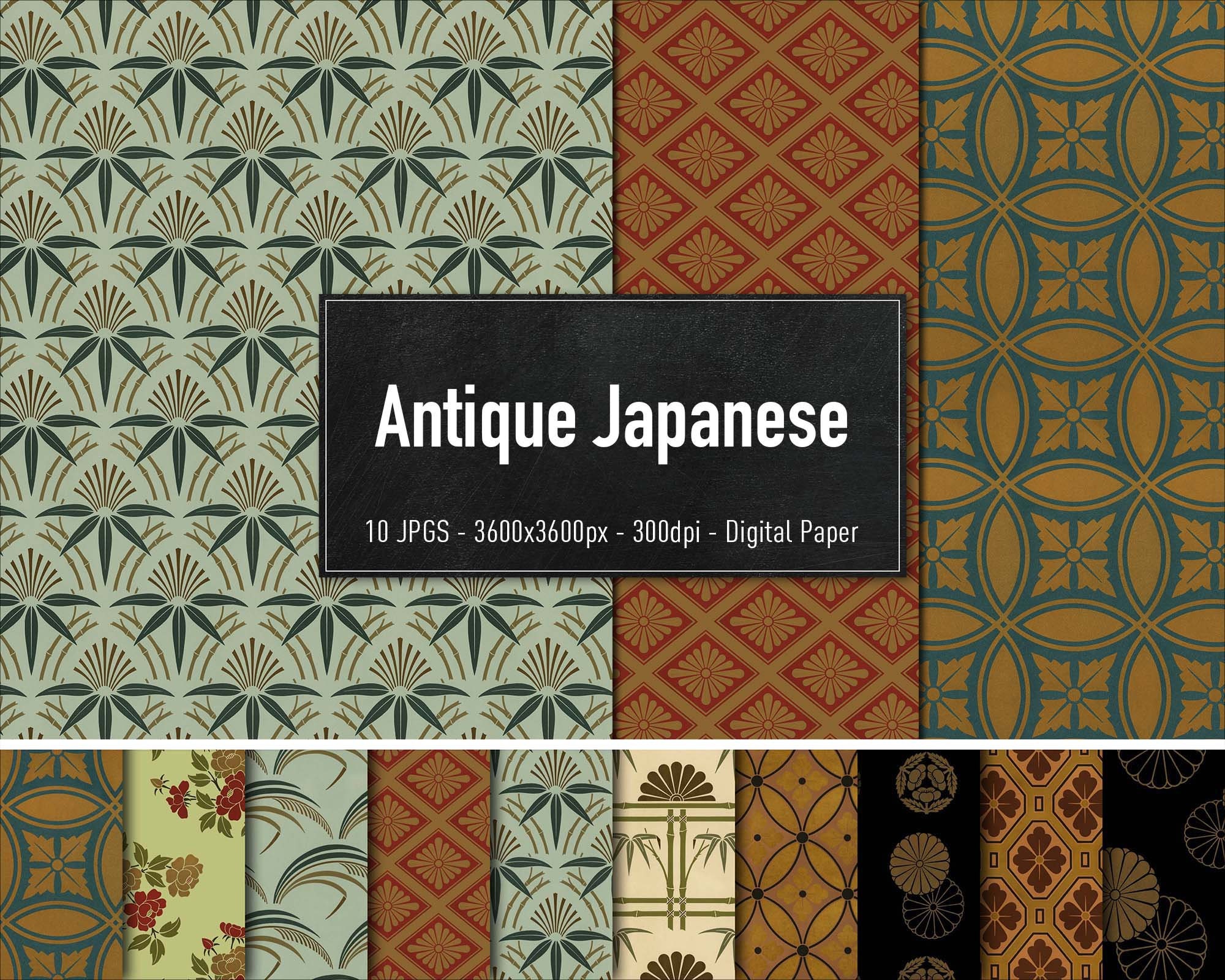 Antique Japanese Patterns, 10 Different Images, Digital Paper, Instant ...