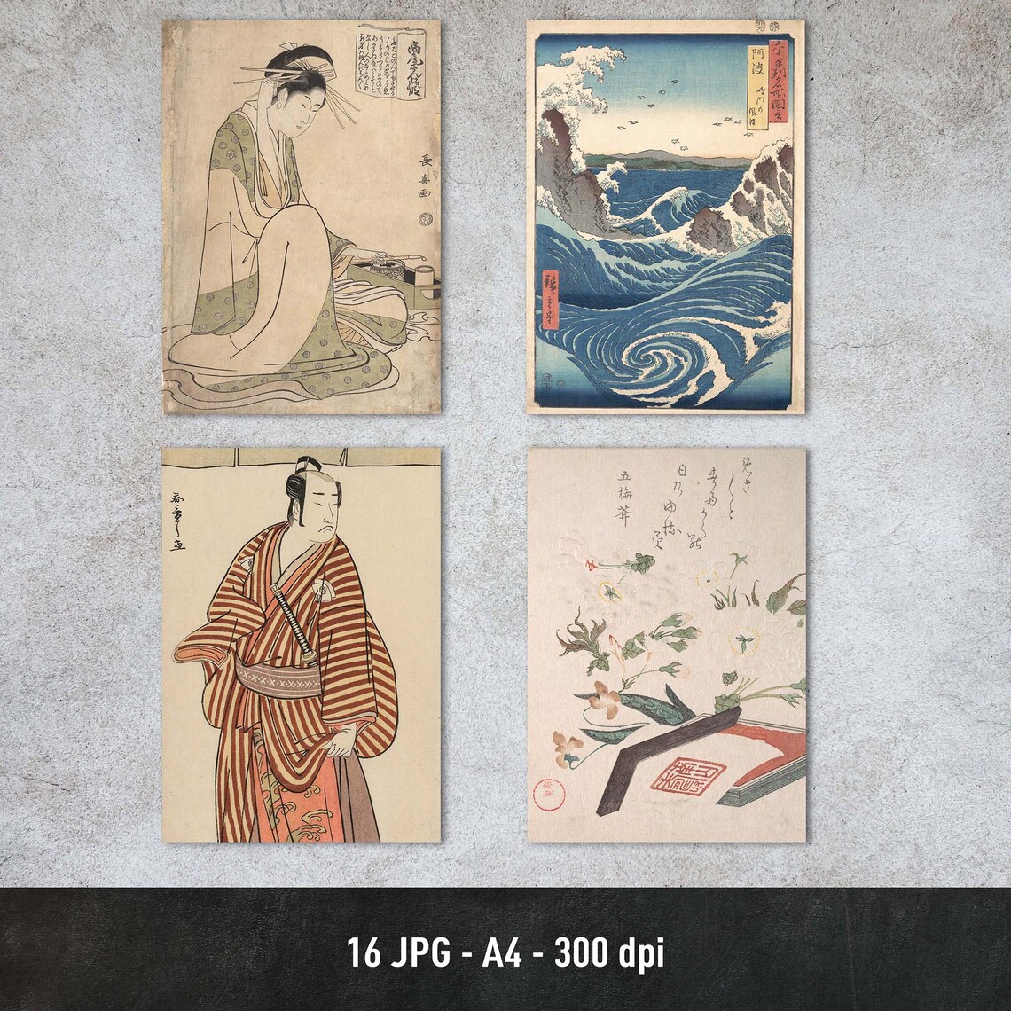 Antique Japanese Papers, Digital Paper, Vol.1, Vintage Woodblock ...