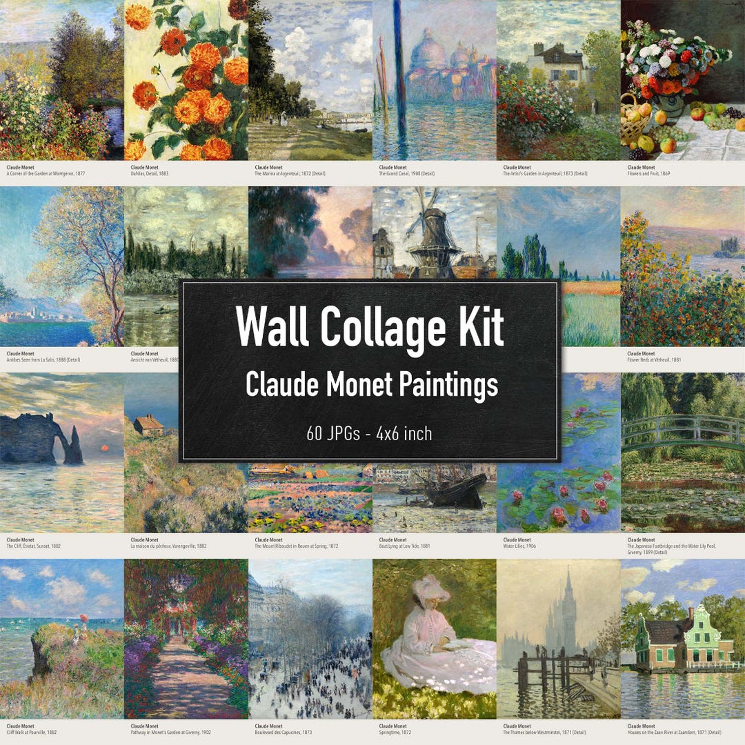 Wall Collage Kit, Claude Monet Paintings, Collection of 60 Images, Wall ...