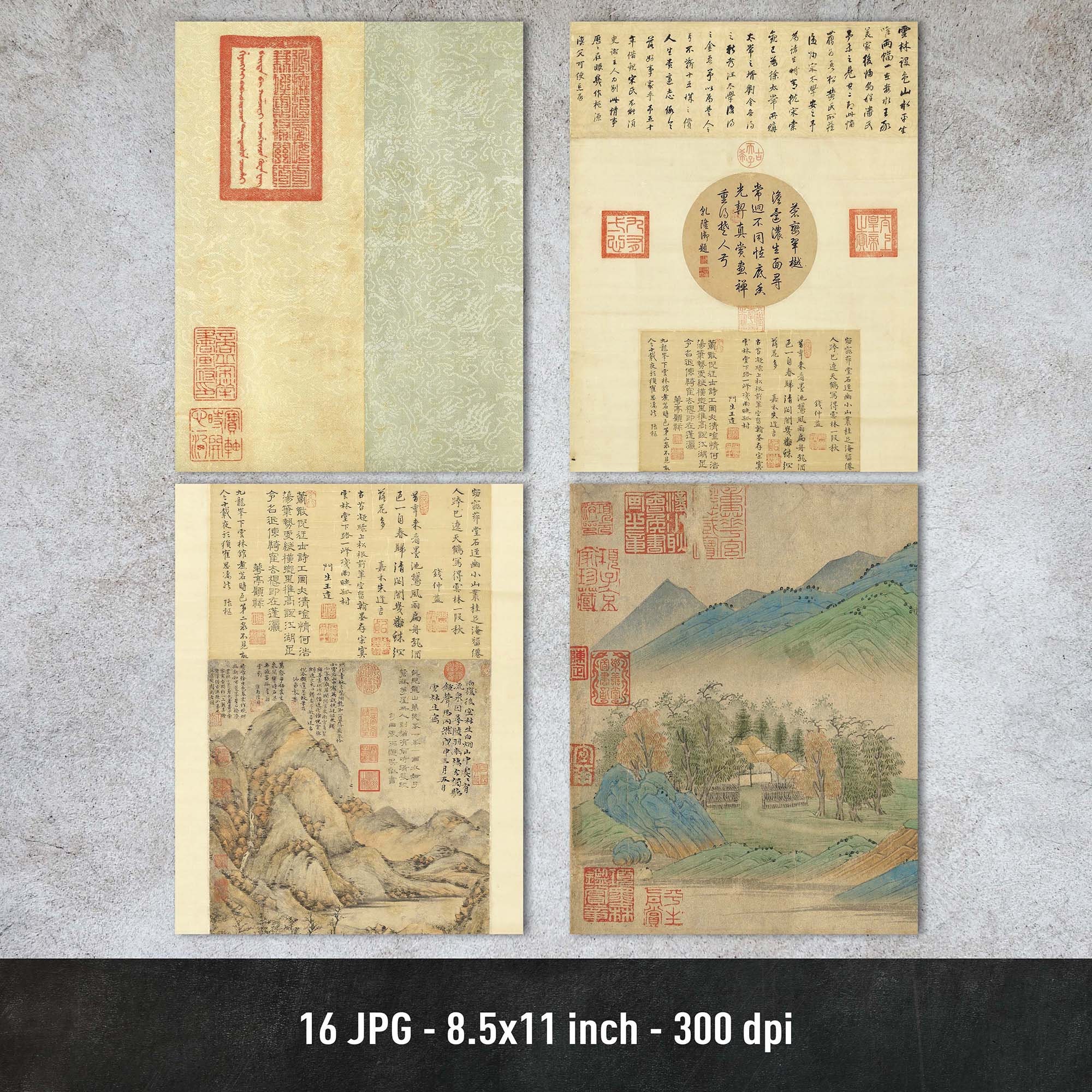 Antique Chinese Papers, Digital Paper, Vol.2, Vintage Illustrations ...