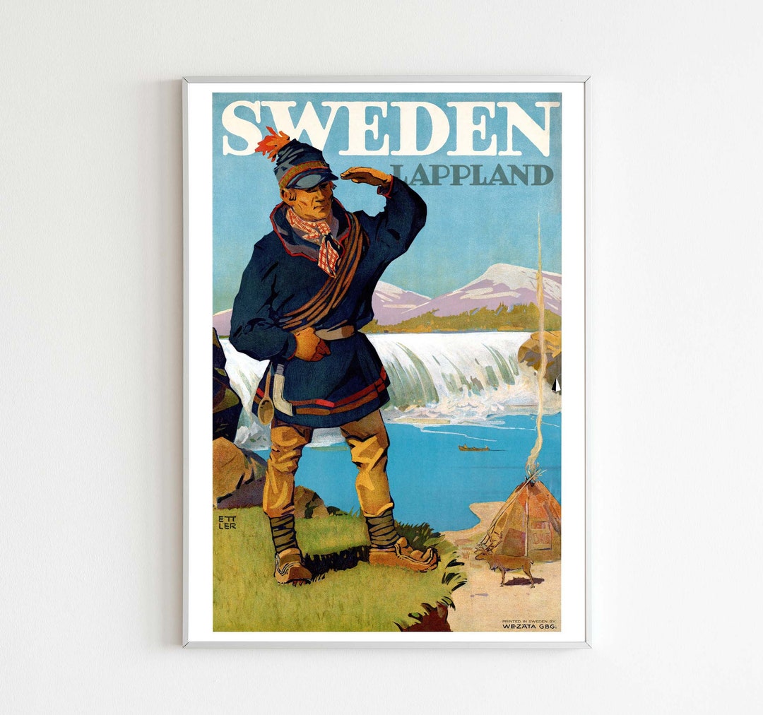 Vintage Sweden Lappland Travel Poster, Downloadable Art Print, Swedish ...