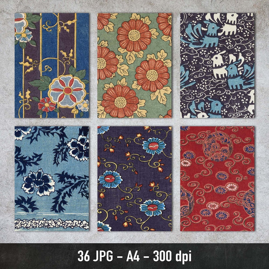 Vintage Japanese Designs, Digital Paper, Vol.1, 36 Pages A4, Instant ...