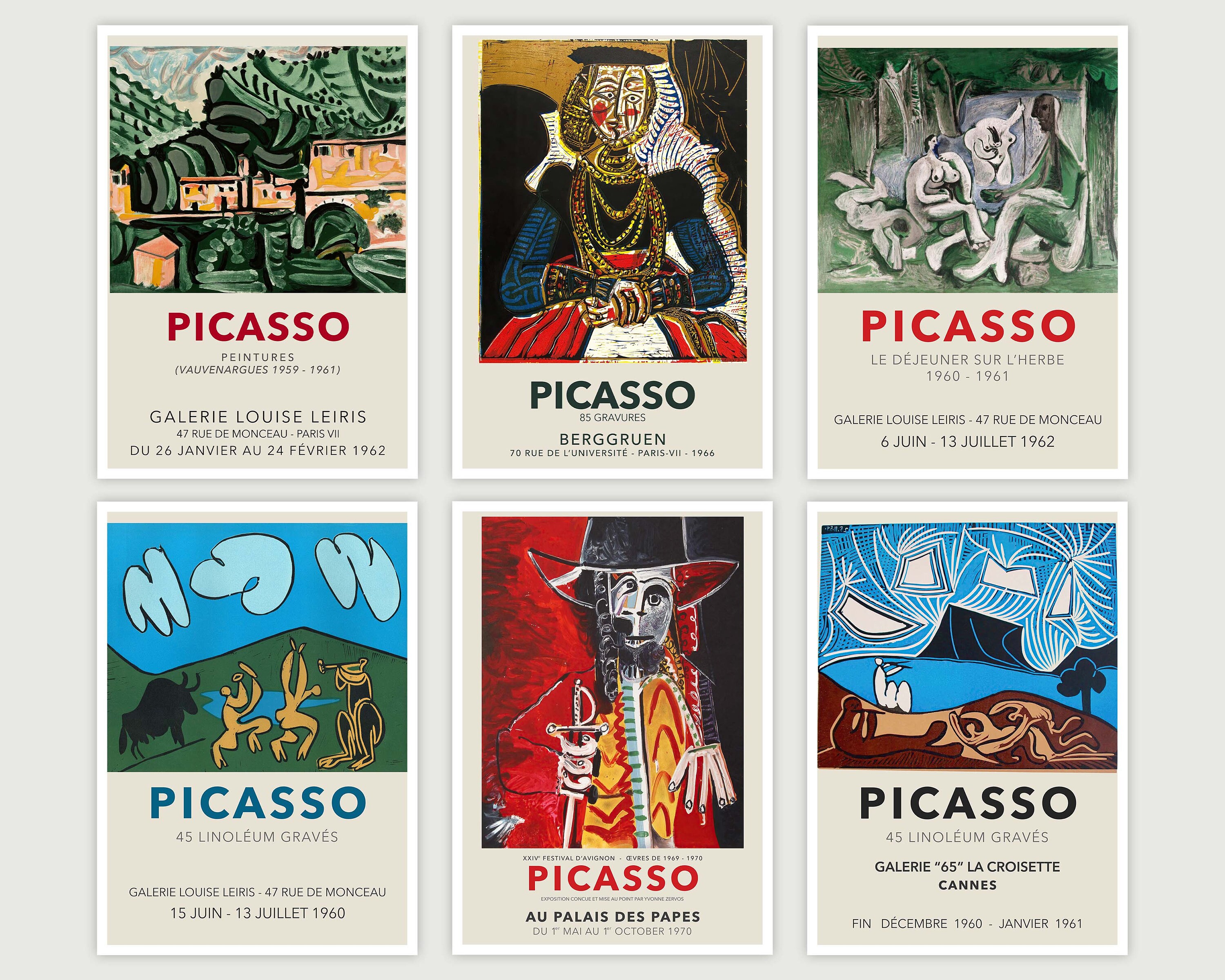 Set of 6 Pablo Picasso Exhibition Poster Downloadable Art | Etsy