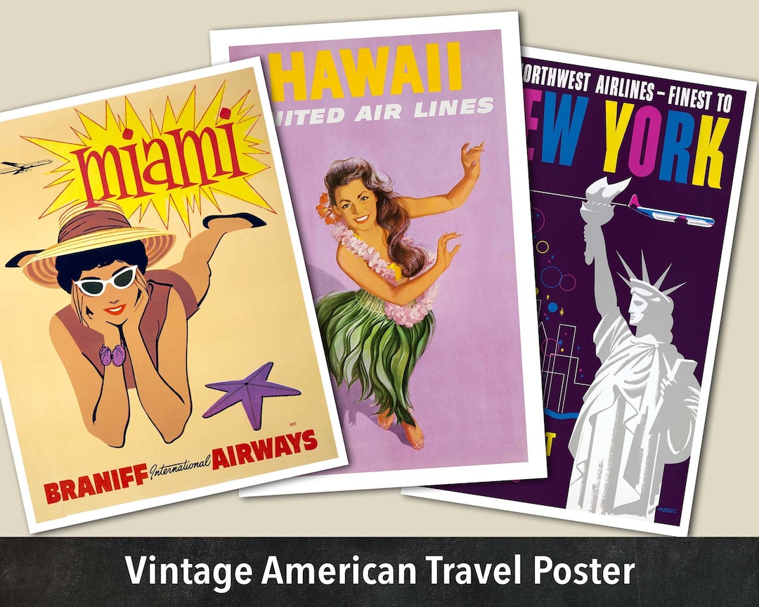 Vintage American Travel Poster, Set of 25 Hi-res Jpgs, Printable Poster ...