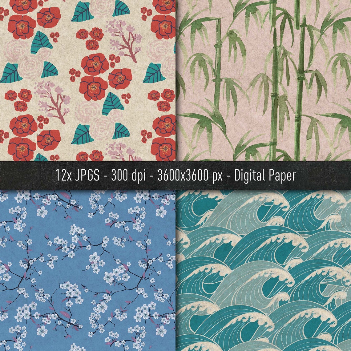 Japanese Paper Vol. 2 12 Different Images Digital Paper | Etsy