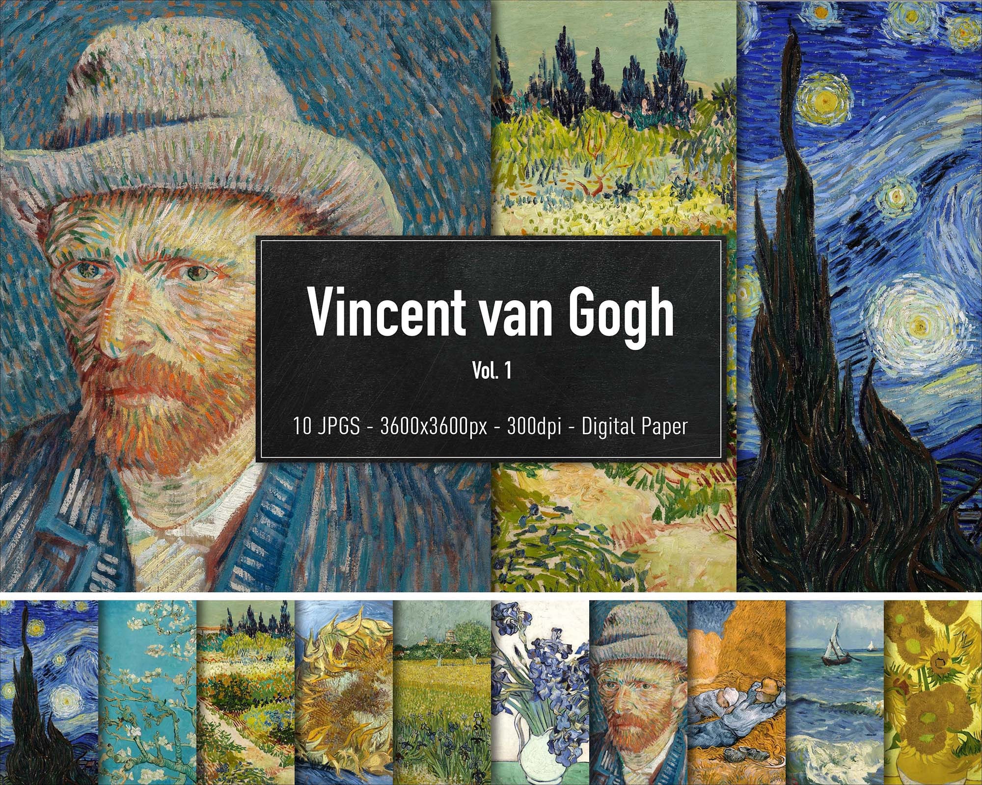 Vincent Van Gogh, Vol.1, 10 Different Images, Digital Paper, Instant ...