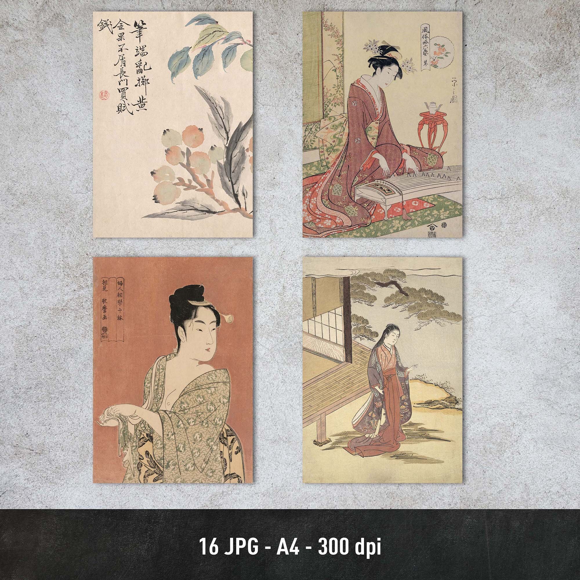 Antique Japanese Papers, Digital Paper, Vol.3, Vintage Woodblock ...