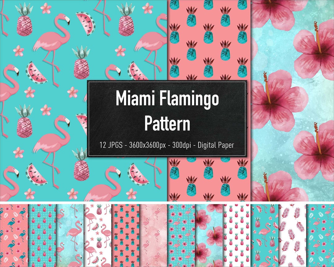 Miami Flamingo Pattern, 12 Different Tropical Images, Digital Paper ...