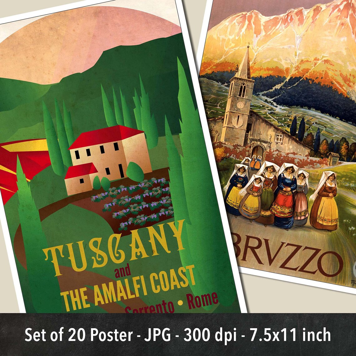 Vintage Italian Travel Poster Set of 20 Hi-res Jpgs - Etsy