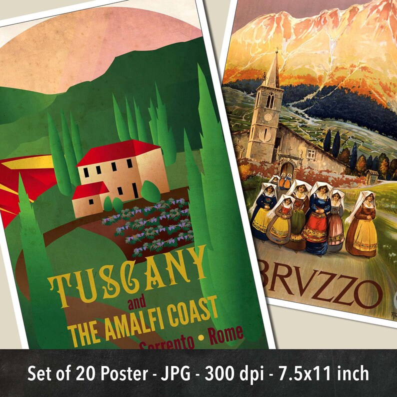 Vintage Italian Travel Poster, Set of 20 Hi-res Jpgs, Printable Poster ...