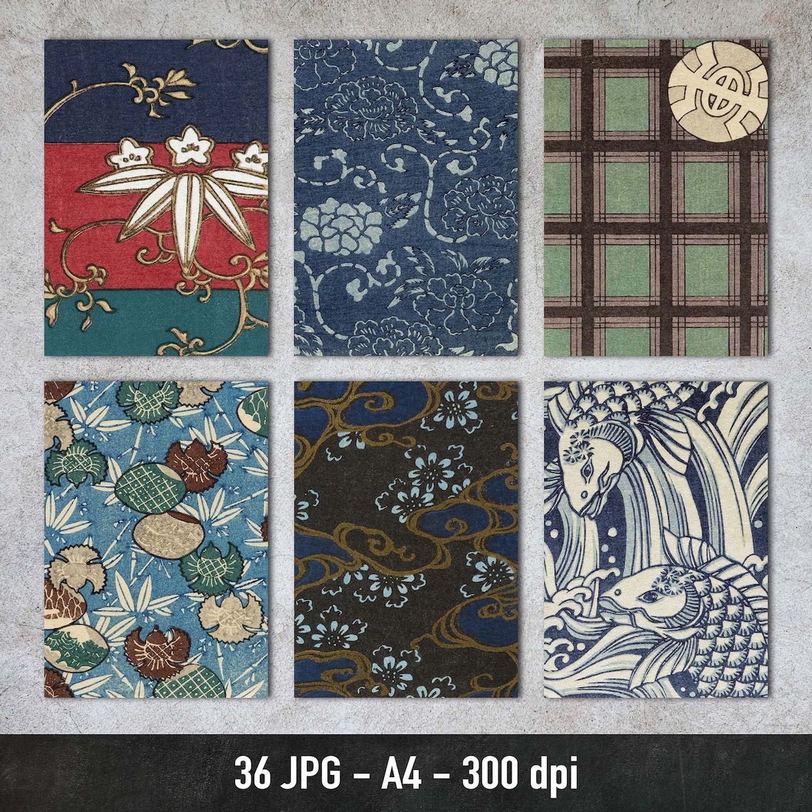 Vintage Japanese Designs, Digital Paper, Vol.3, 36 Pages A4, Instant ...
