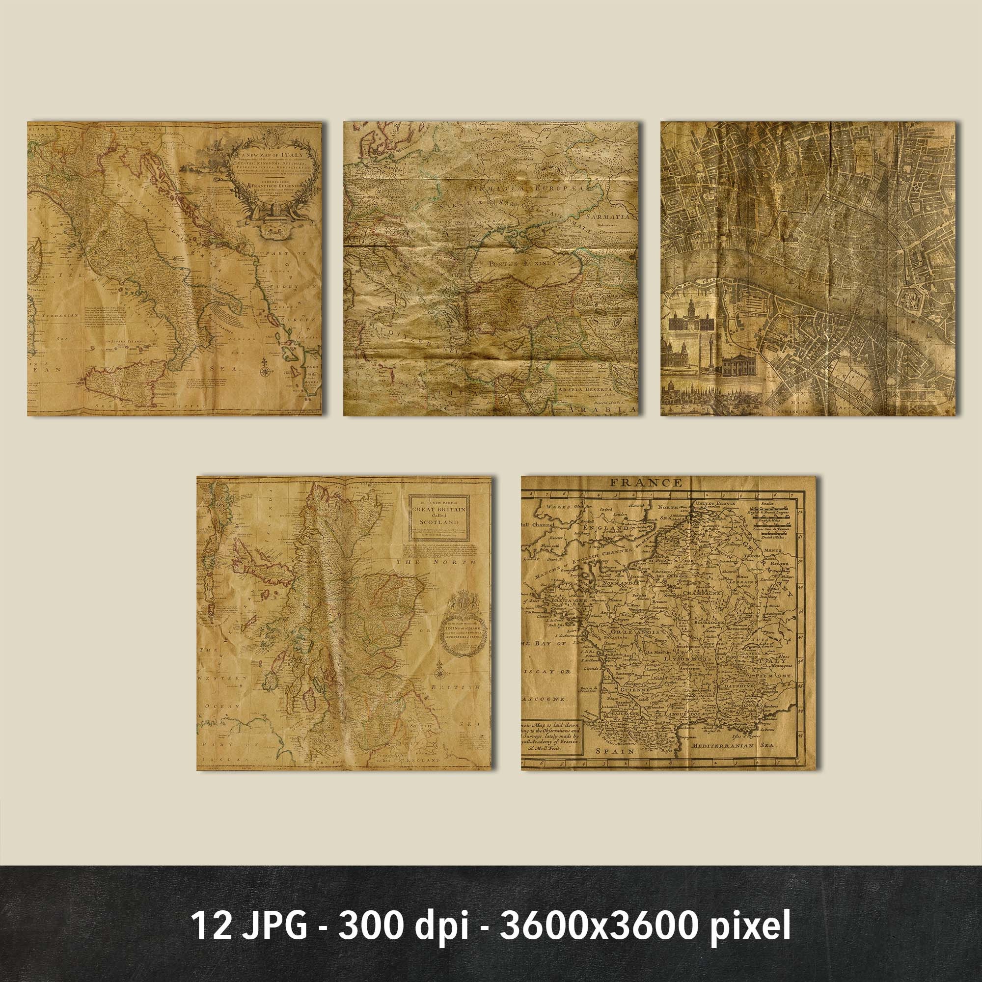 Vintage Maps 10 Different Images Digital Paper Instant | Etsy