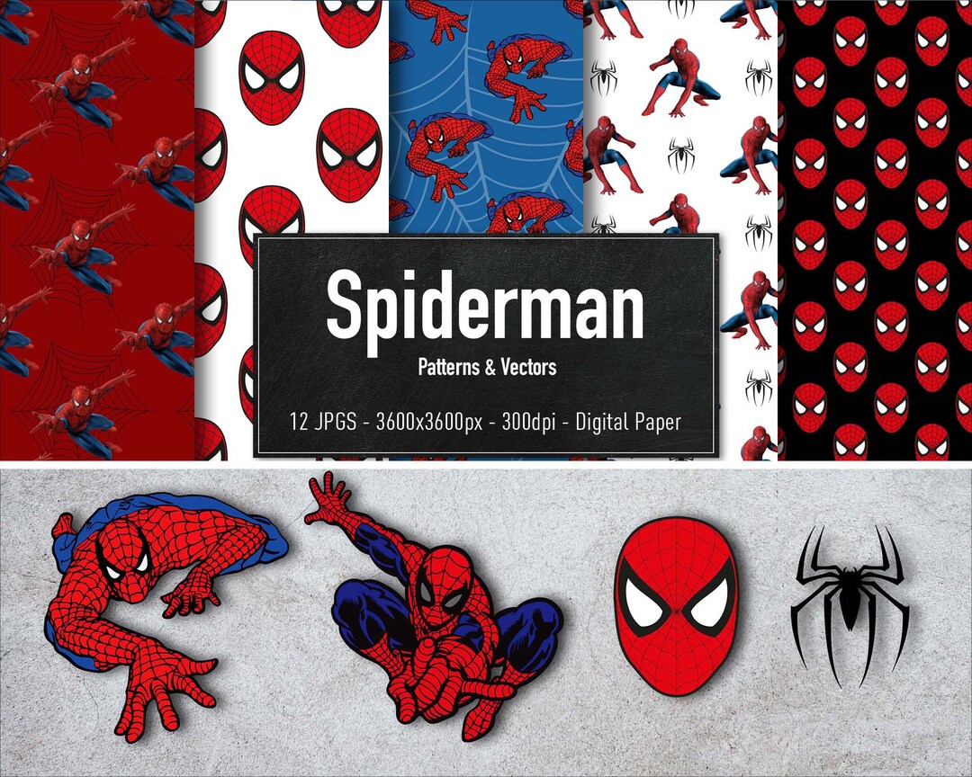Spiderman Pattern & Vector Clipart, 12 Different Images, 8 Cliparts ...