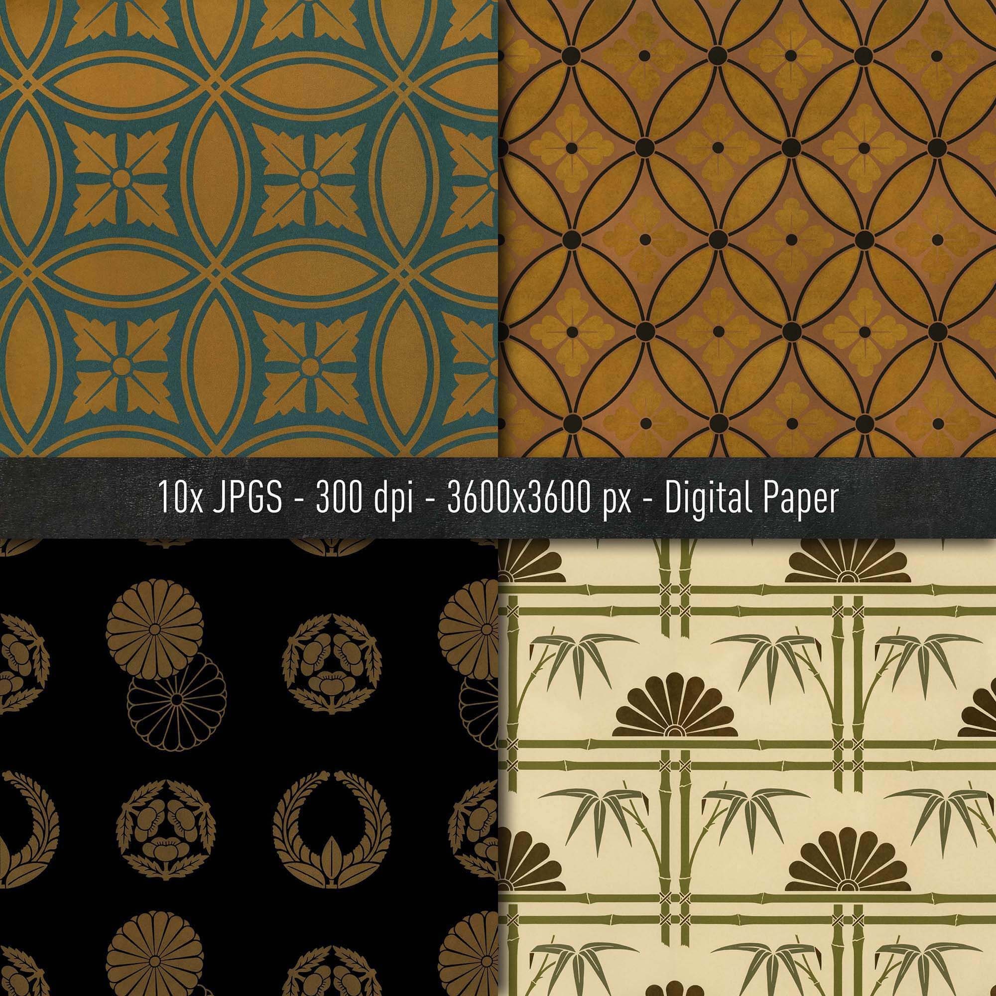 Antique Japanese Patterns, 10 Different Images, Digital Paper, Instant ...