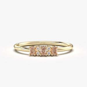 14K Gold Champagne Diamond Ring, 3 Stone Champagne Topaz Ring, Trio ...