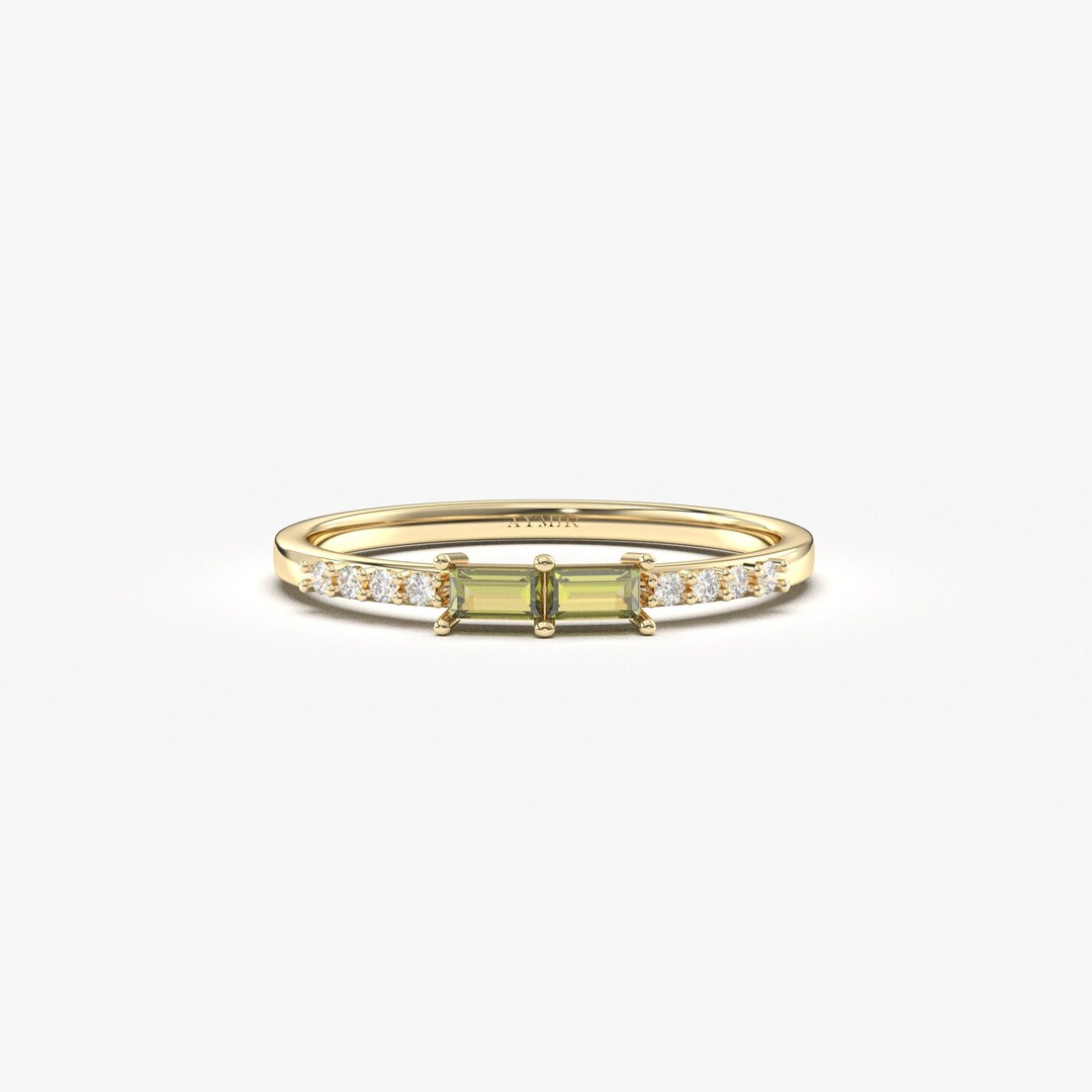 Minimalist Peridot Diamond Ring, 14K Gold Baguette Peridot Ring, Rings ...
