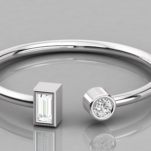 Baguette Diamond Cuff Ring, Open Diamond Ring, Dainty 14K Gold Ring ...