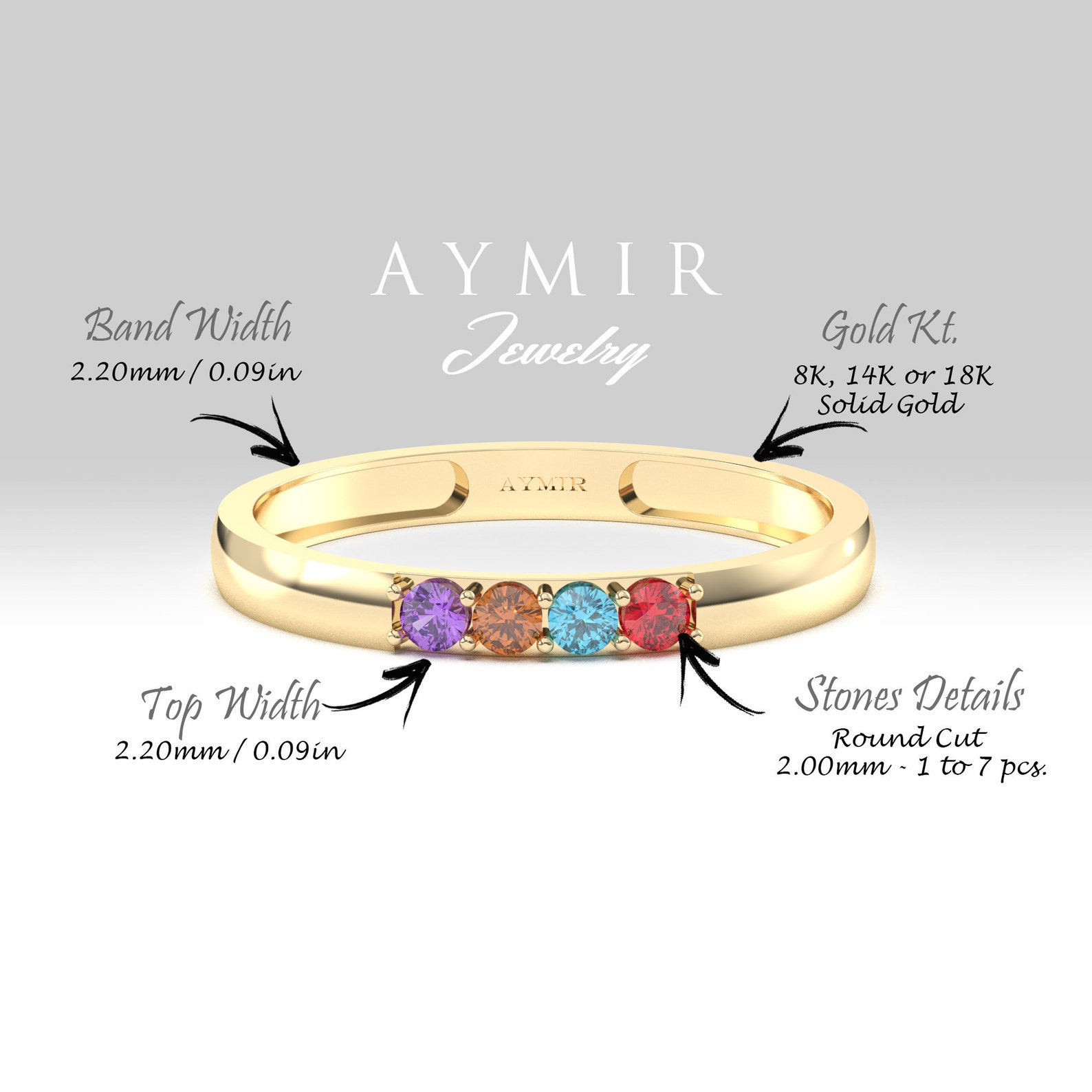 14K Gold Birthstone Ring Family Birthstone Ring Personalized - Etsy