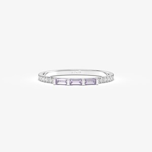 Solid Gold Lavender and Diamond Band Ring, 14K Gold Natural Diamond ...
