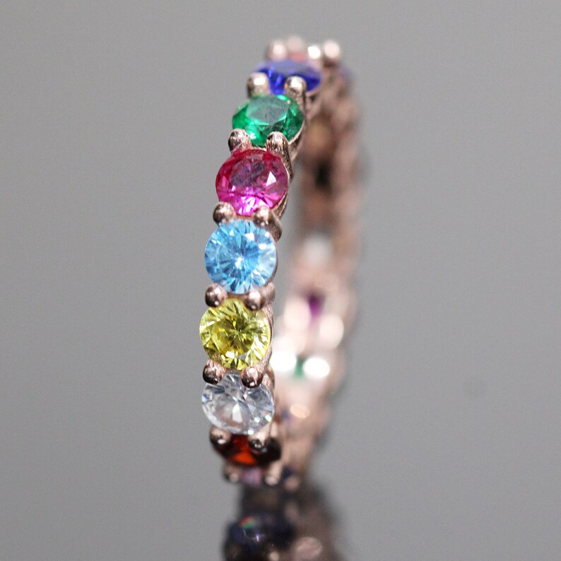 Personalized Rainbow Color 10 Gemstone Ring / 14K Gold - Etsy