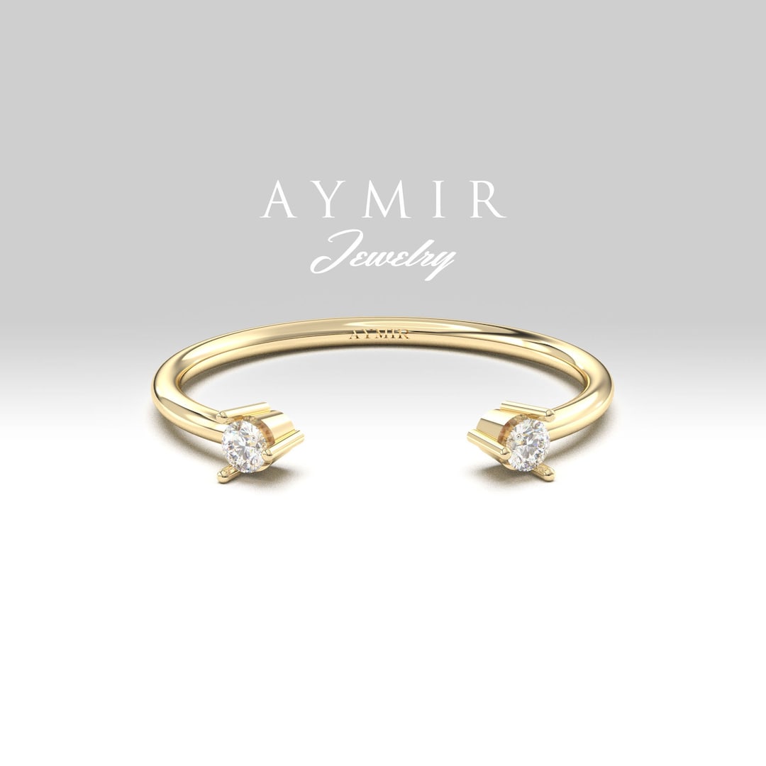 Diamond Cuff Ring, Open Diamond Ring, Solid Gold Ring, Open Gold Ring ...