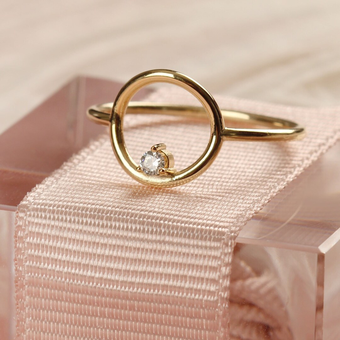Circle Diamond Ring, 14k Gold Open Circle Ring, Minimalist Solitaire ...