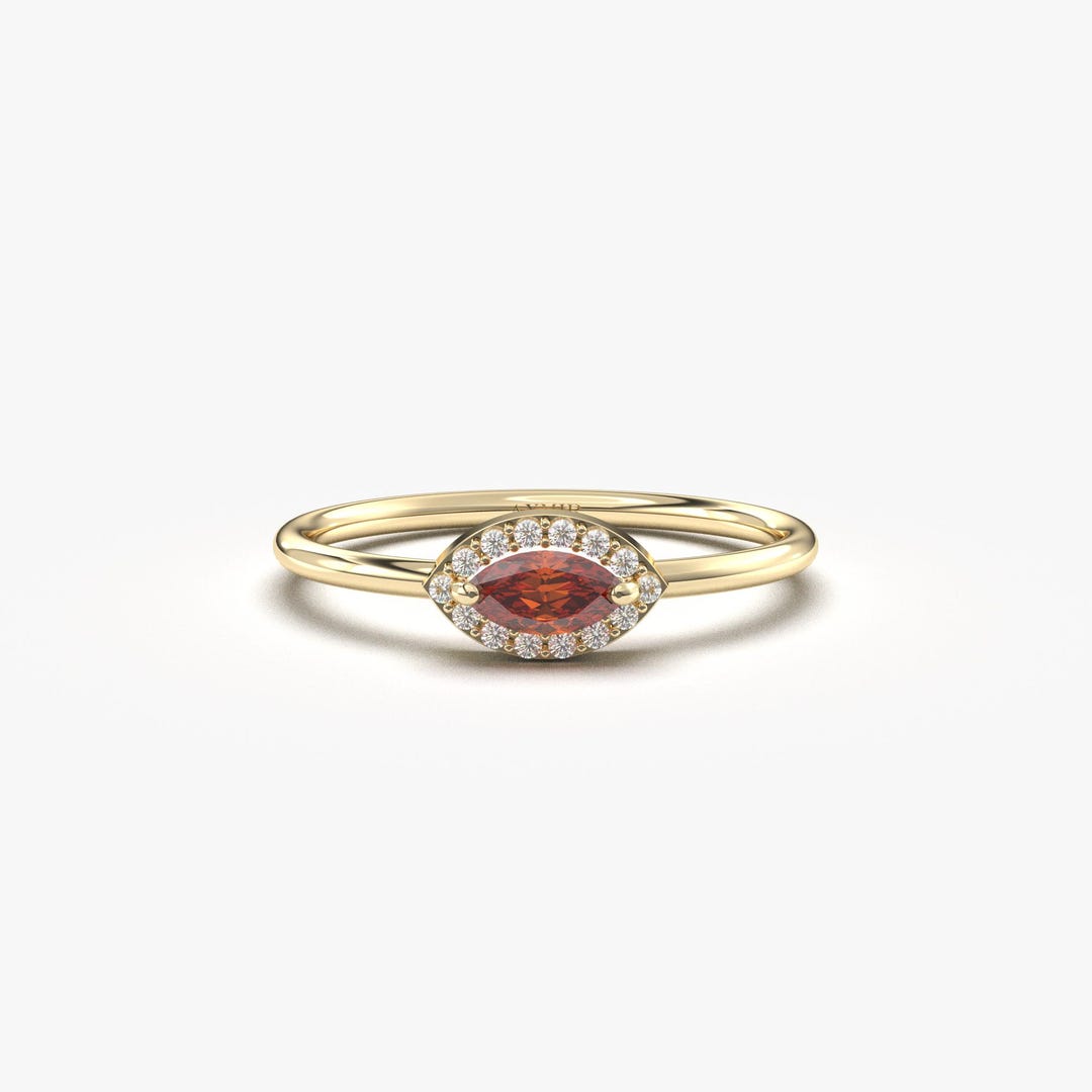 14K Solid Gold Garnet Ring, January Birthstone Marquise Band - Etsy UK