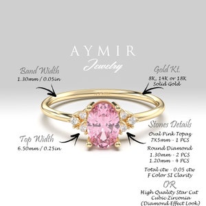 14k Solid Gold Pink Topaz Diamond Ring | Womens Oval Engagement Ring ...