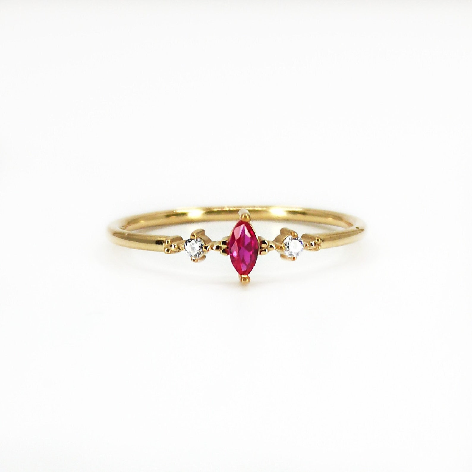 Dainty Ruby Gold Ring Ruby Diamond Ring Minimalist Ruby - Etsy