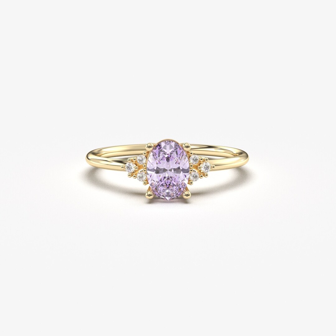 Classic Oval Lavender Diamond Ring, 14k Minimalist Ring, Lavender ...