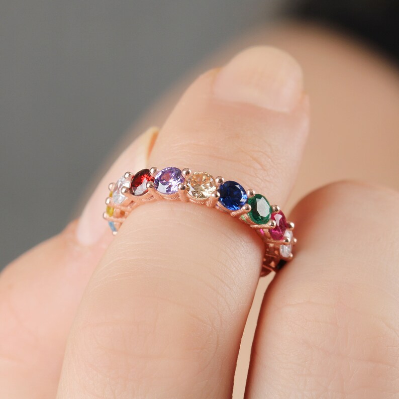 Personalized Rainbow Color 10 Gemstone Ring / 14K Gold Natural | Etsy