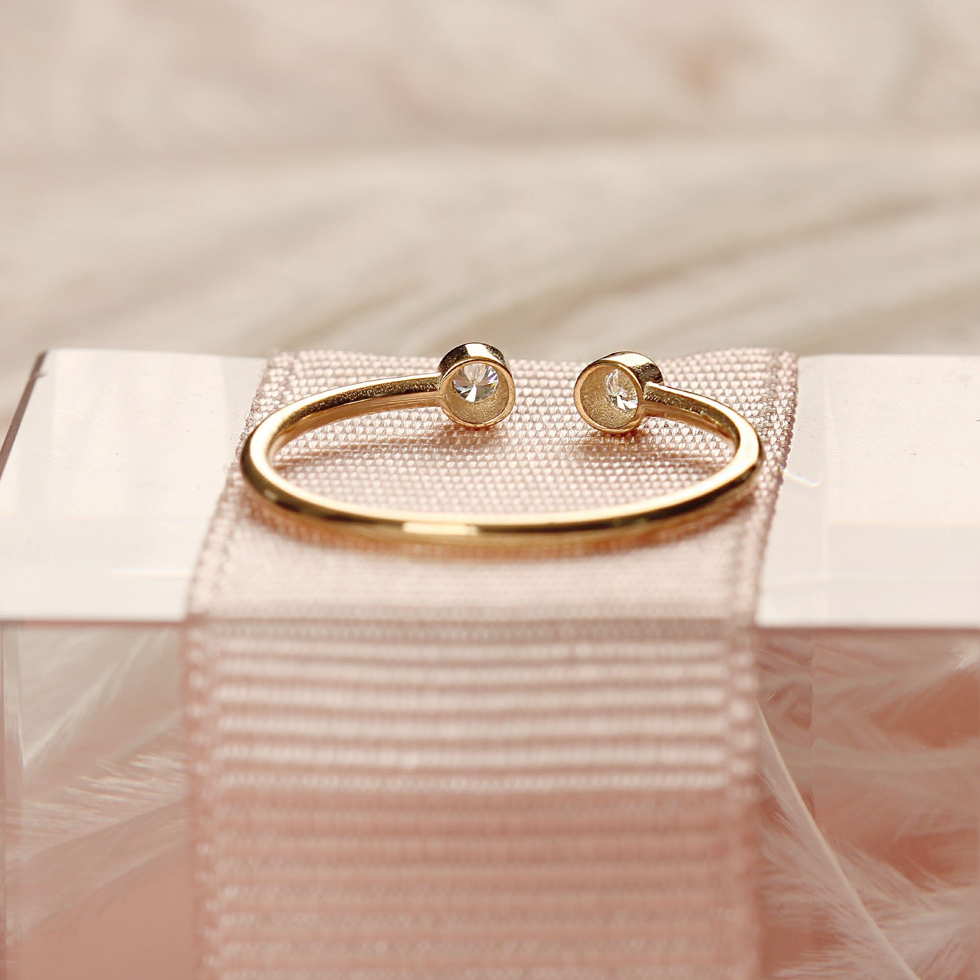 Dual Diamond Ring / 14k Gold Diamond Cuff Ring / Open Design - Etsy