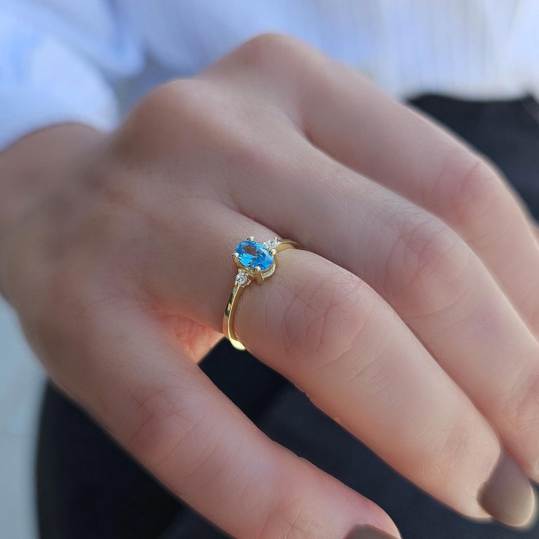 14K Gold Sky Blue Topaz Engagement Ring, Diamond and Gemstone Ring ...