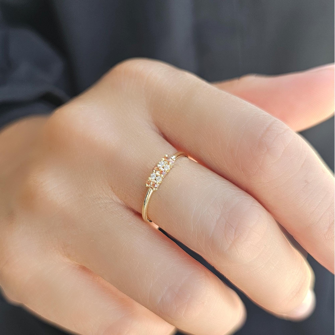 14K Gold Champagne Diamond Ring, 3 Stone Champagne Topaz Ring, Trio ...