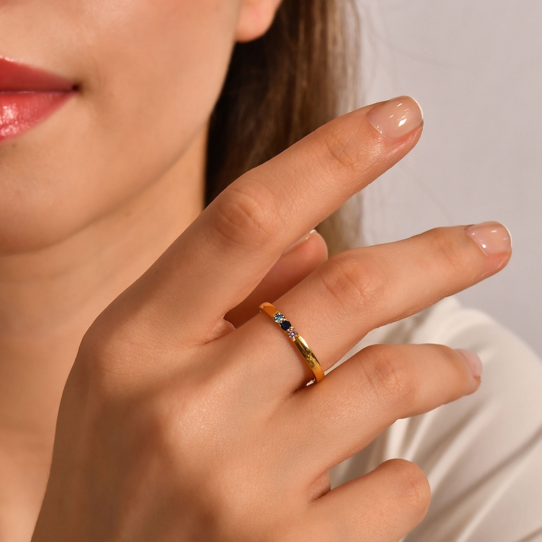 14K Gold Family Birthstone Ring Women | Custom Ring for Mom | Personalized Ring | Dainty ...