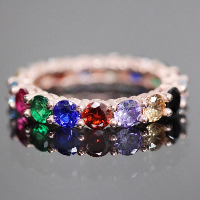 Personalized Rainbow Color 10 Gemstone Ring / 14K Gold - Etsy