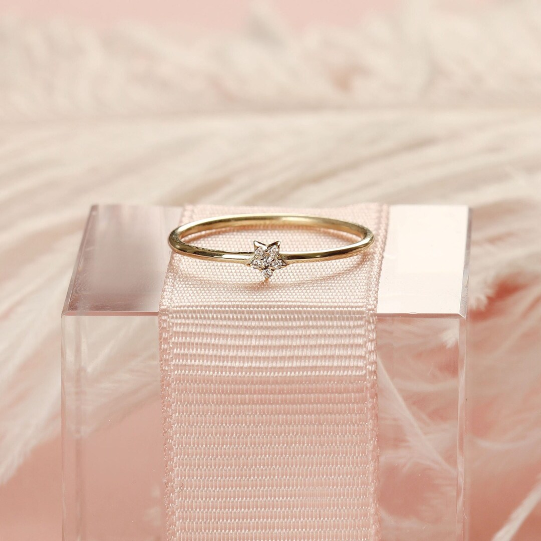 14K Solid Gold Polar Star Diamond Ring - Tiny Minimalist Lucky North ...