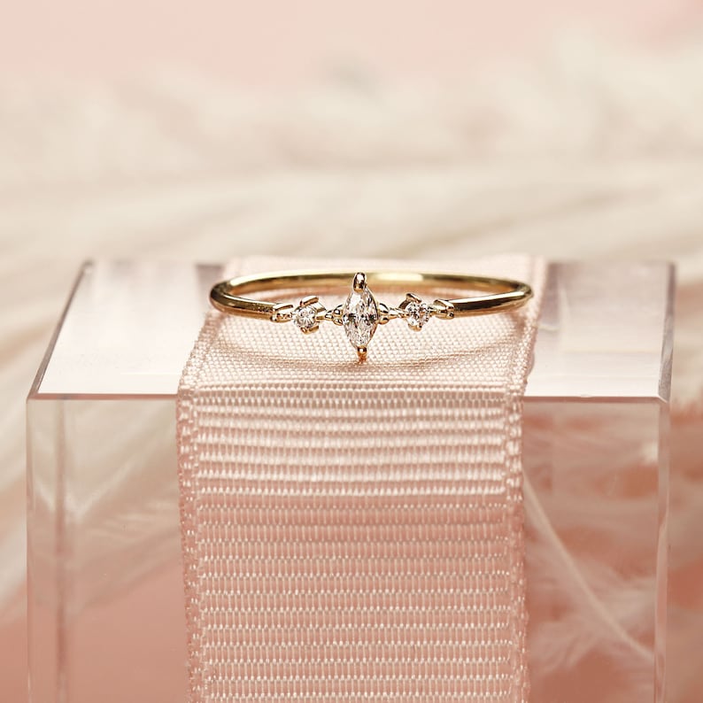 Dainty Diamond Ring Simple Gold Ring Marquise Diamond Ring - Etsy