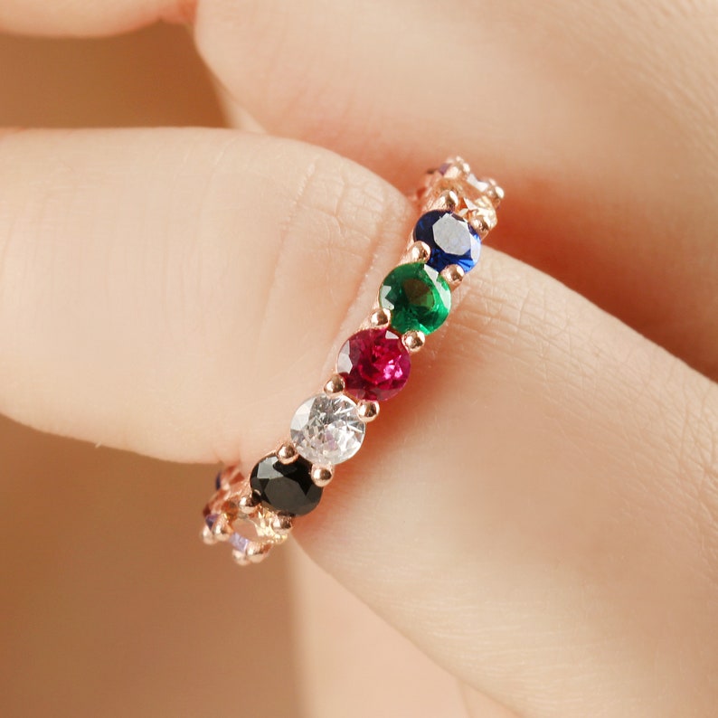 Personalized Rainbow Color 10 Gemstone Ring / 14K Gold - Etsy